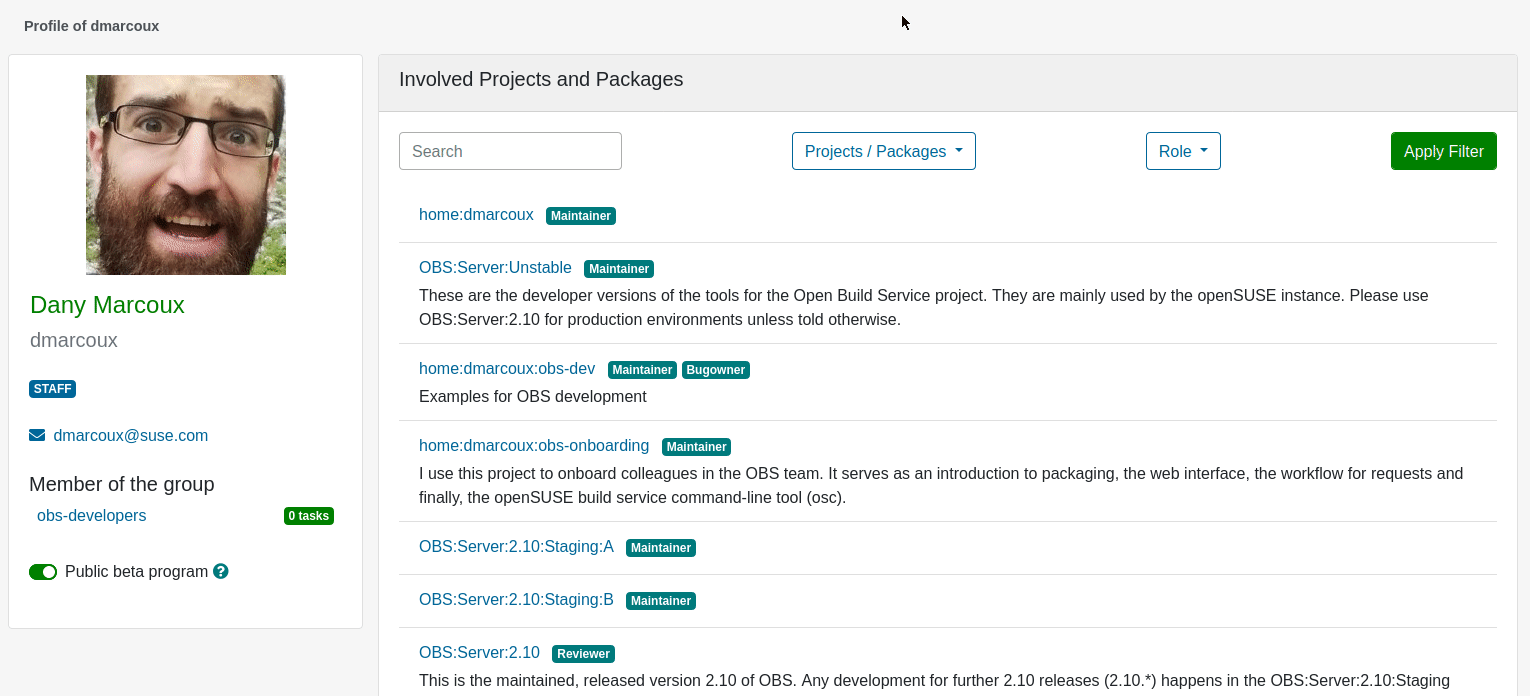 User Profile Redesign - Feedback · Issue #10831 · openSUSE/open-build-service · GitHub