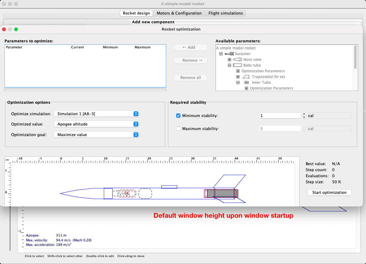 Bug: Rocket optimization window too small upon startup · Issue #1024 · openrocket/openrocket ...