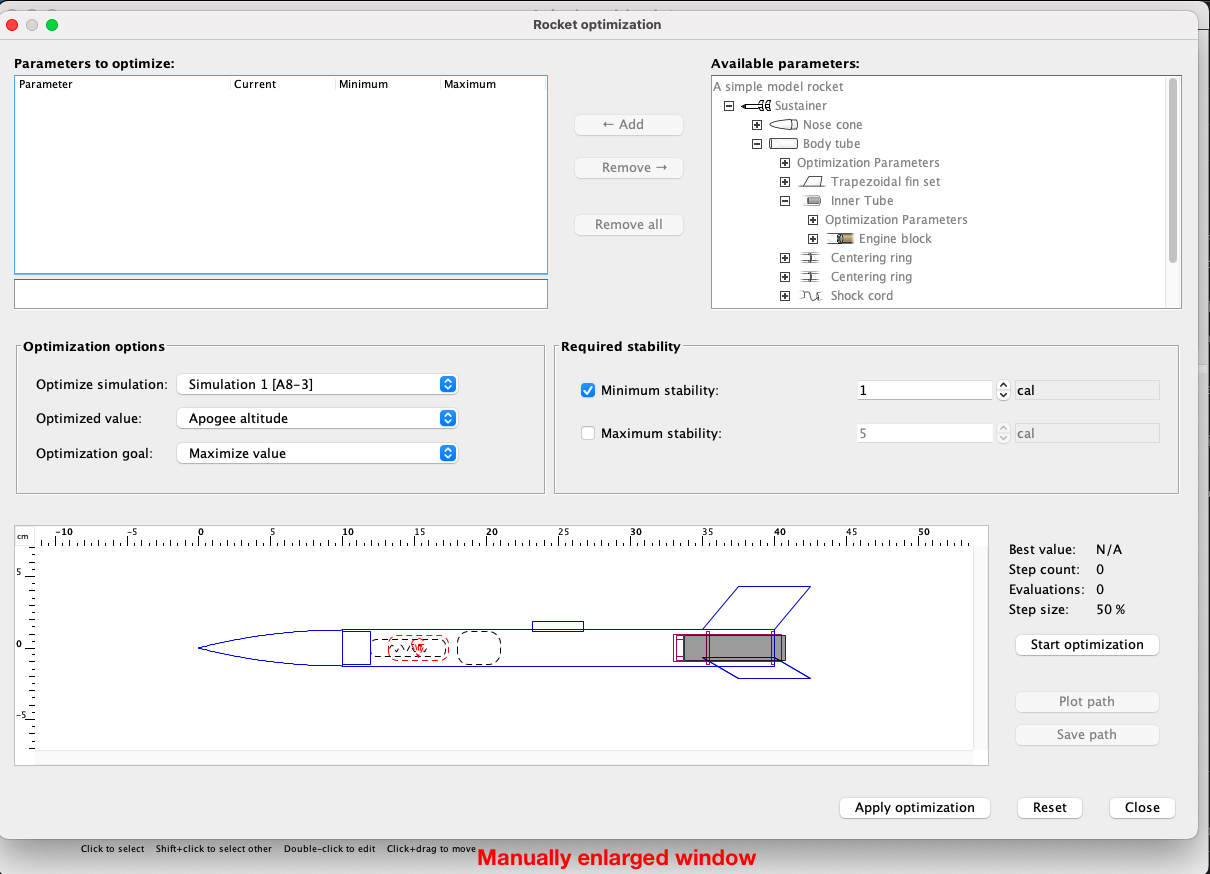 Bug: Rocket optimization window too small upon startup · Issue #1024 · openrocket/openrocket ...