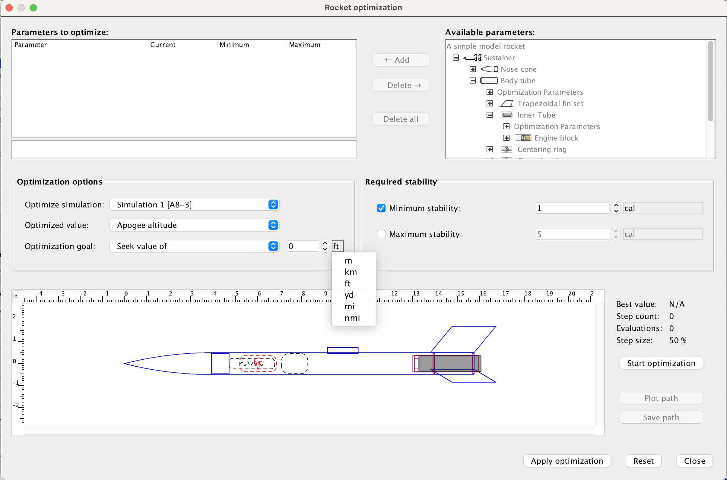 [Bug] Rocket Optimization: Opimization Goal does not use units selected in preferences. · Issue ...