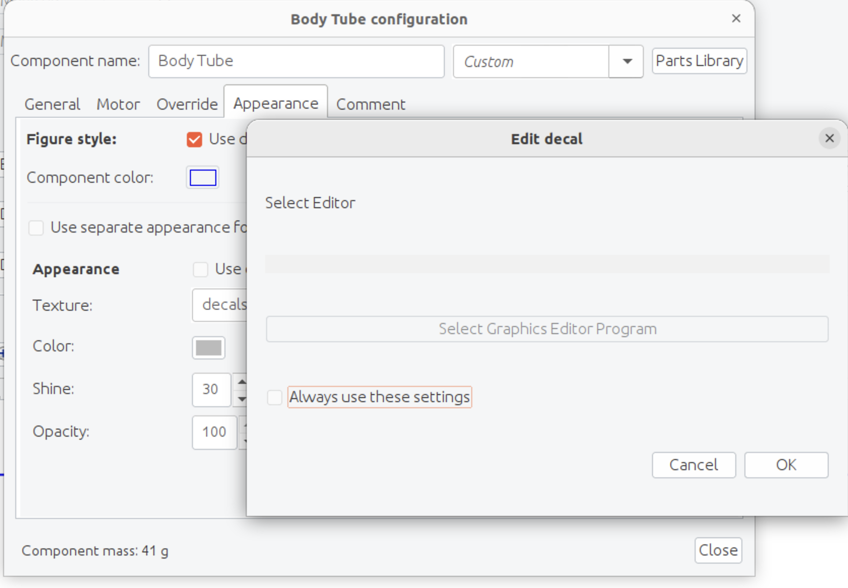 [Bug] Default graphics editor is no longer recognized · Issue #1991 · openrocket/openrocket · GitHub