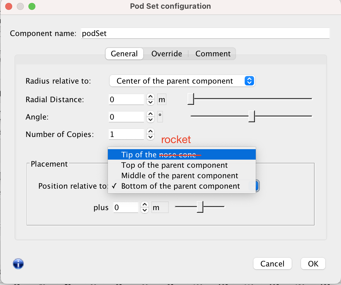 Change axial method "Tip of the nose cone" to "Tip of the rocket ...