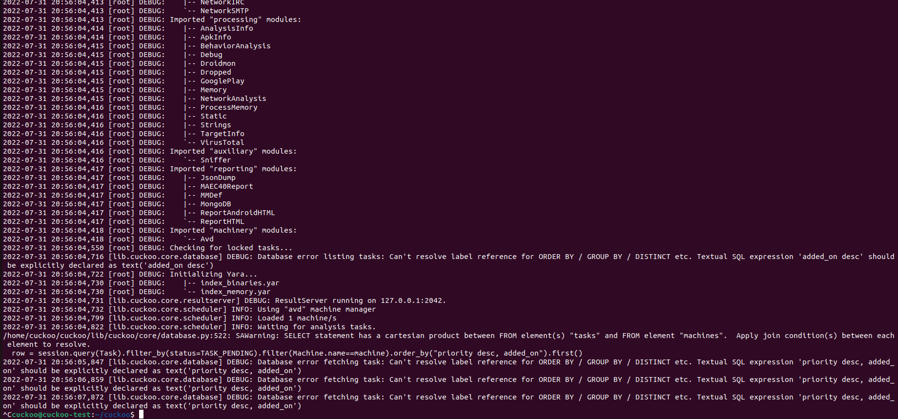 DEBUG: Database error fetching task: Can't resolve label reference for ORDER BY / GROUP BY ...