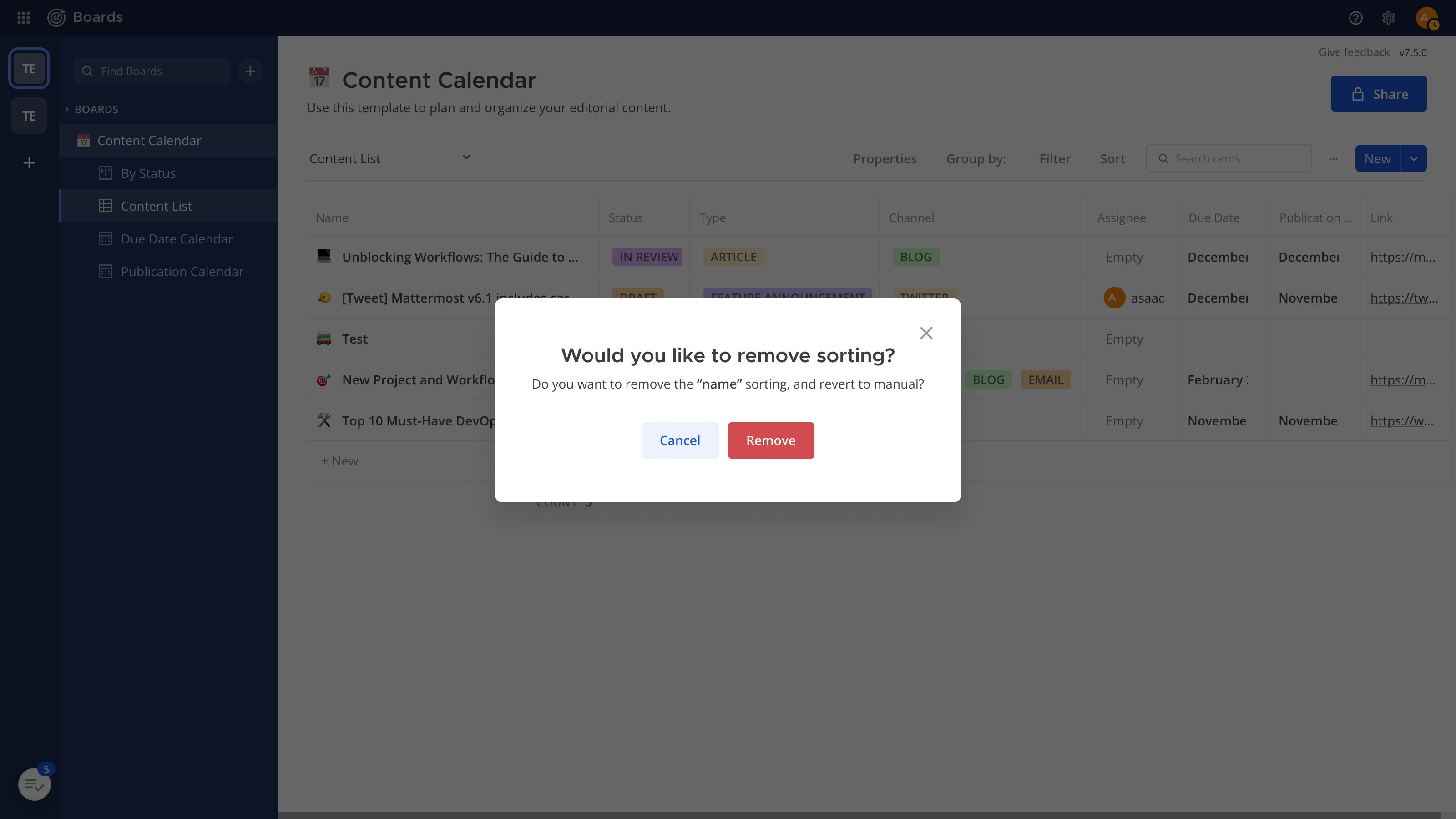 Enhancement Add A Dialog To Remove The Sorting And Go To Manual Sorting · Issue 4838