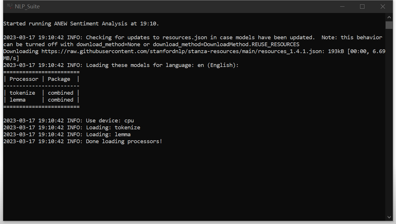 [BUG]: Sentiment Analysis stopped at "done loading processor" · Issue #1056 · NLP-Suite/NLP ...