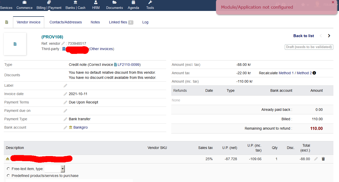 Dolibarr refuses to create a credit note for/from a vendor invoice · Issue #18952 · Dolibarr ...