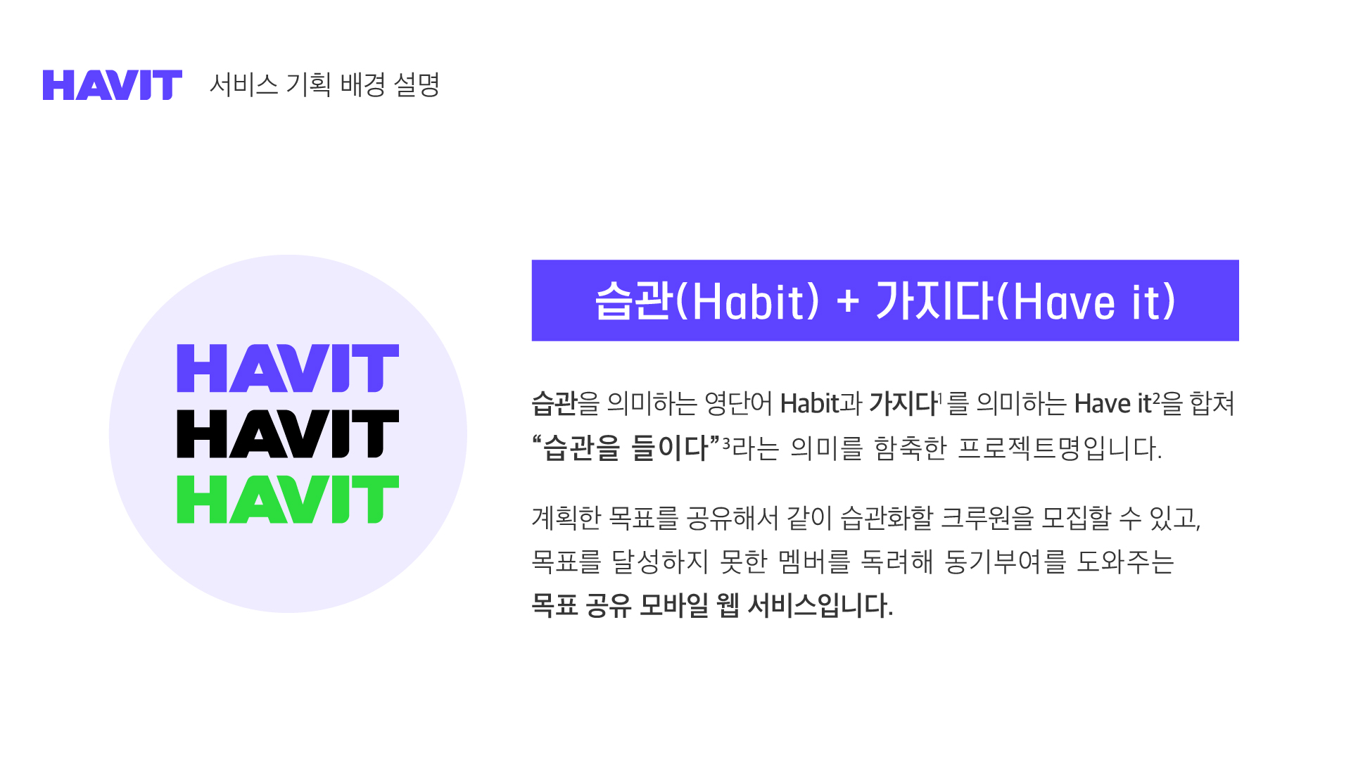 GitHub - dan-studio/HAVIT: 계획한 목표를 공유하여 습관화를 도와주는 목표 공유앱입니다.