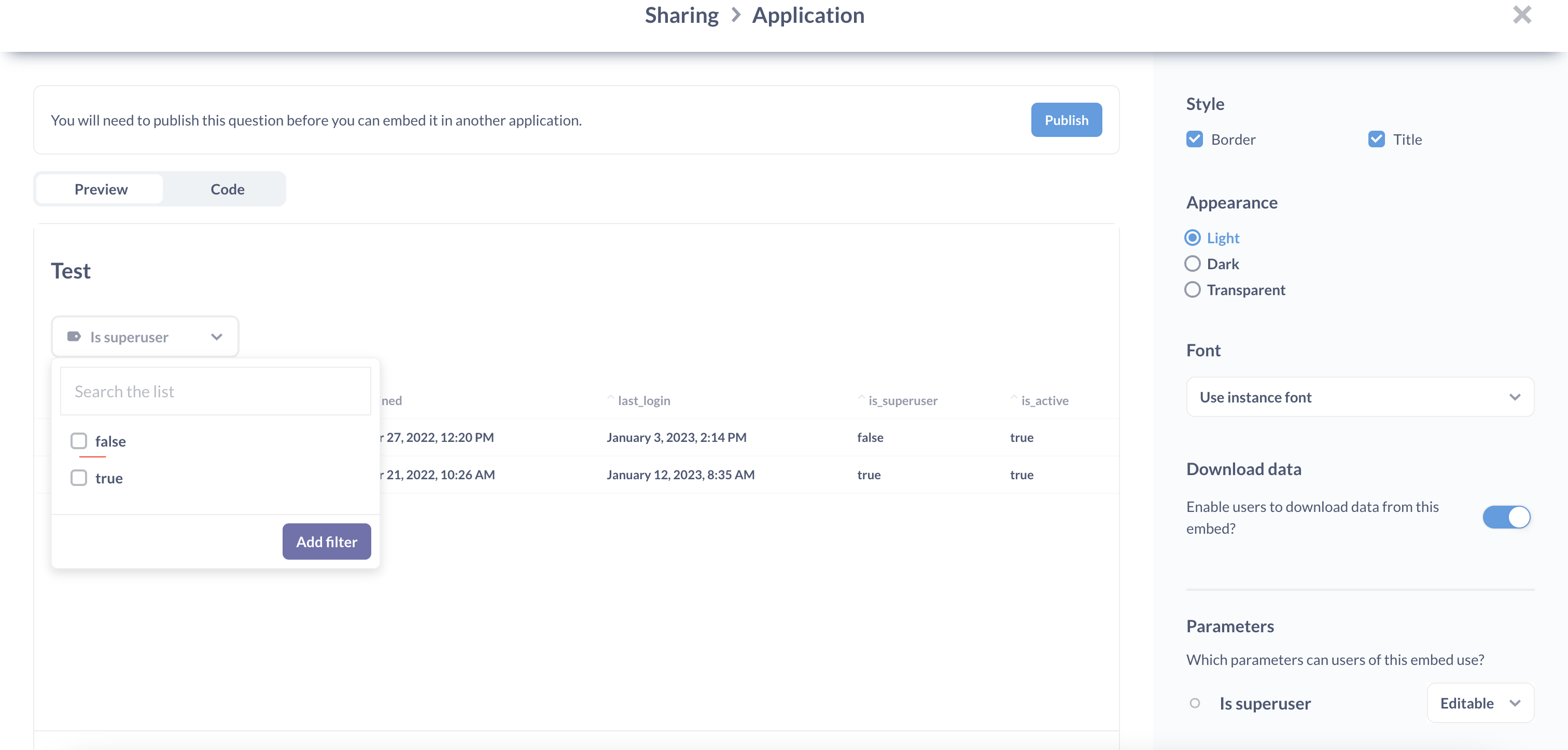 Field filter linked to Boolean column causes an error when used in Embedding · Issue #27643 ...