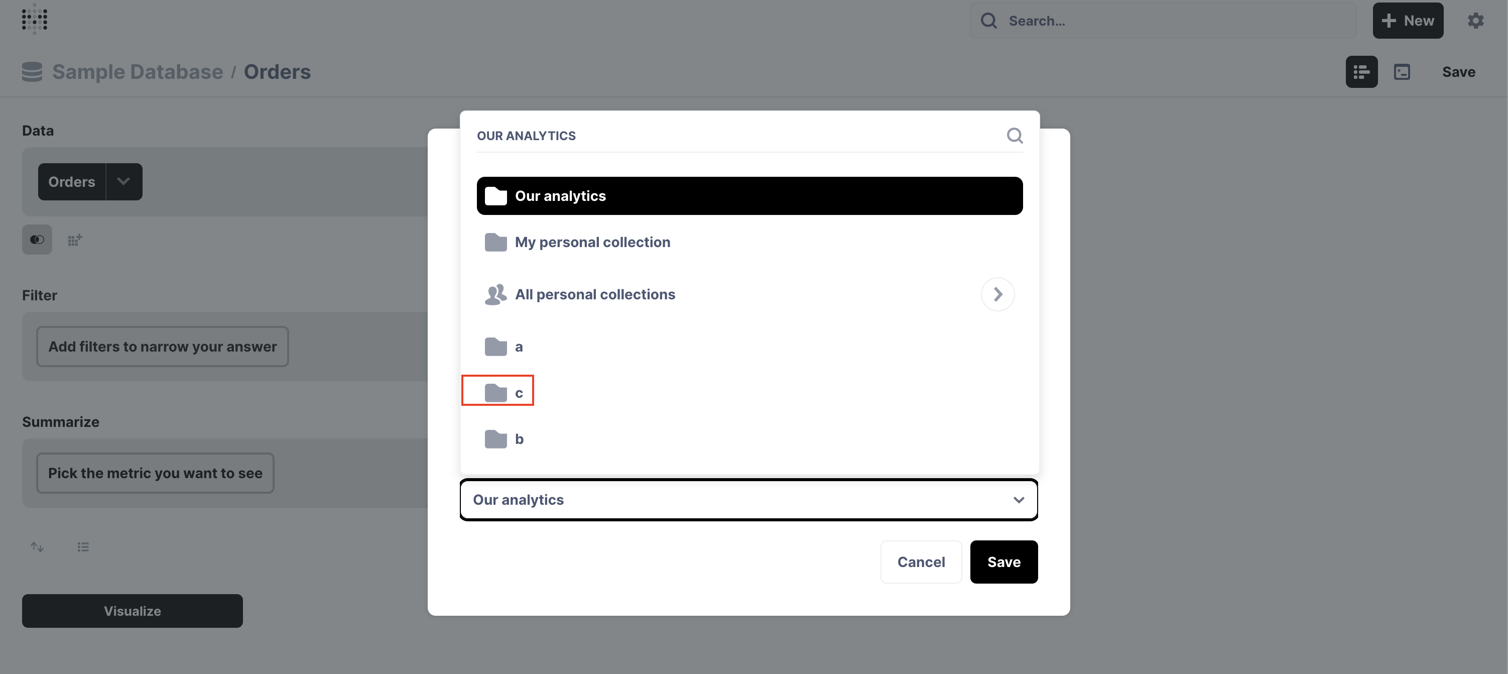 Add to Dashboard/Save Question Menu doesn't respect Collection Alphabetical order as in Main ...