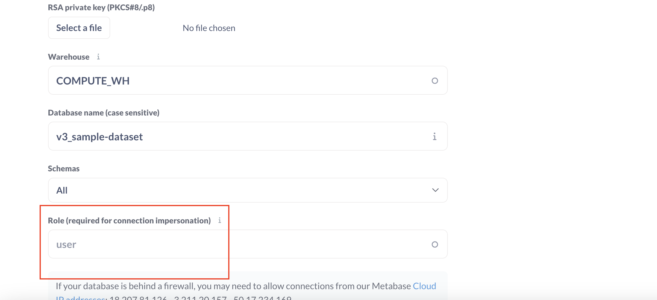 Snowflake Database Setting allows you to input small caps role but breaks connection afterwards ...