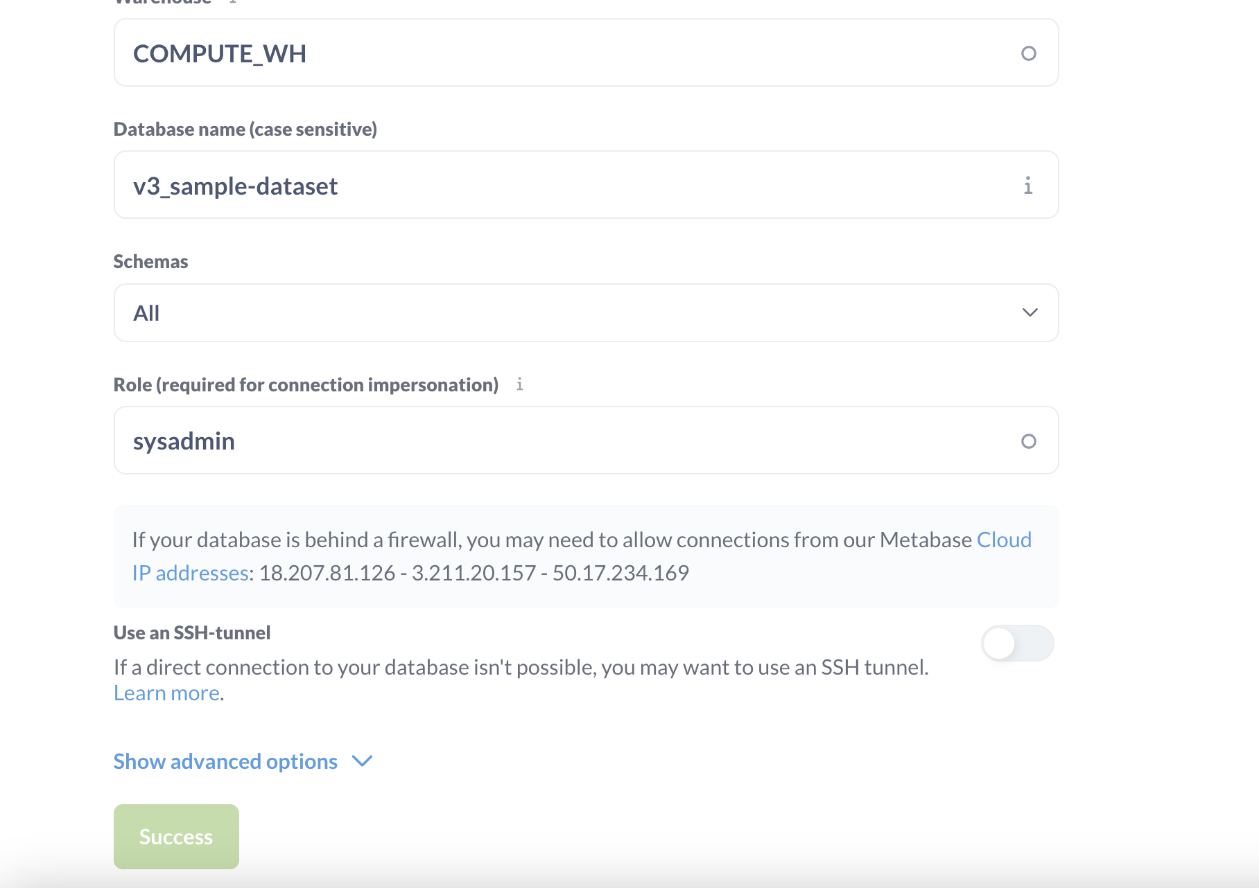 Snowflake Database Setting allows you to input small caps role but breaks connection afterwards ...