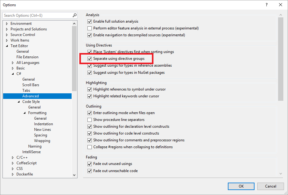 New Formatting Document Settings does not respect "Separate using directives groups" · Issue ...