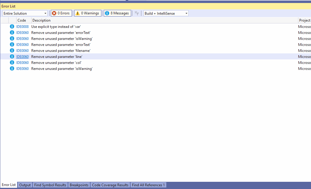 Error List says that it has finished getting results, but analyzer's ...
