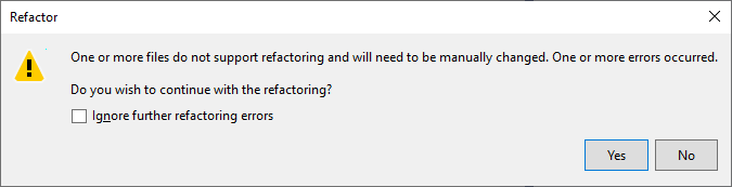 Get spurious error about refactoring a file that does not support ...