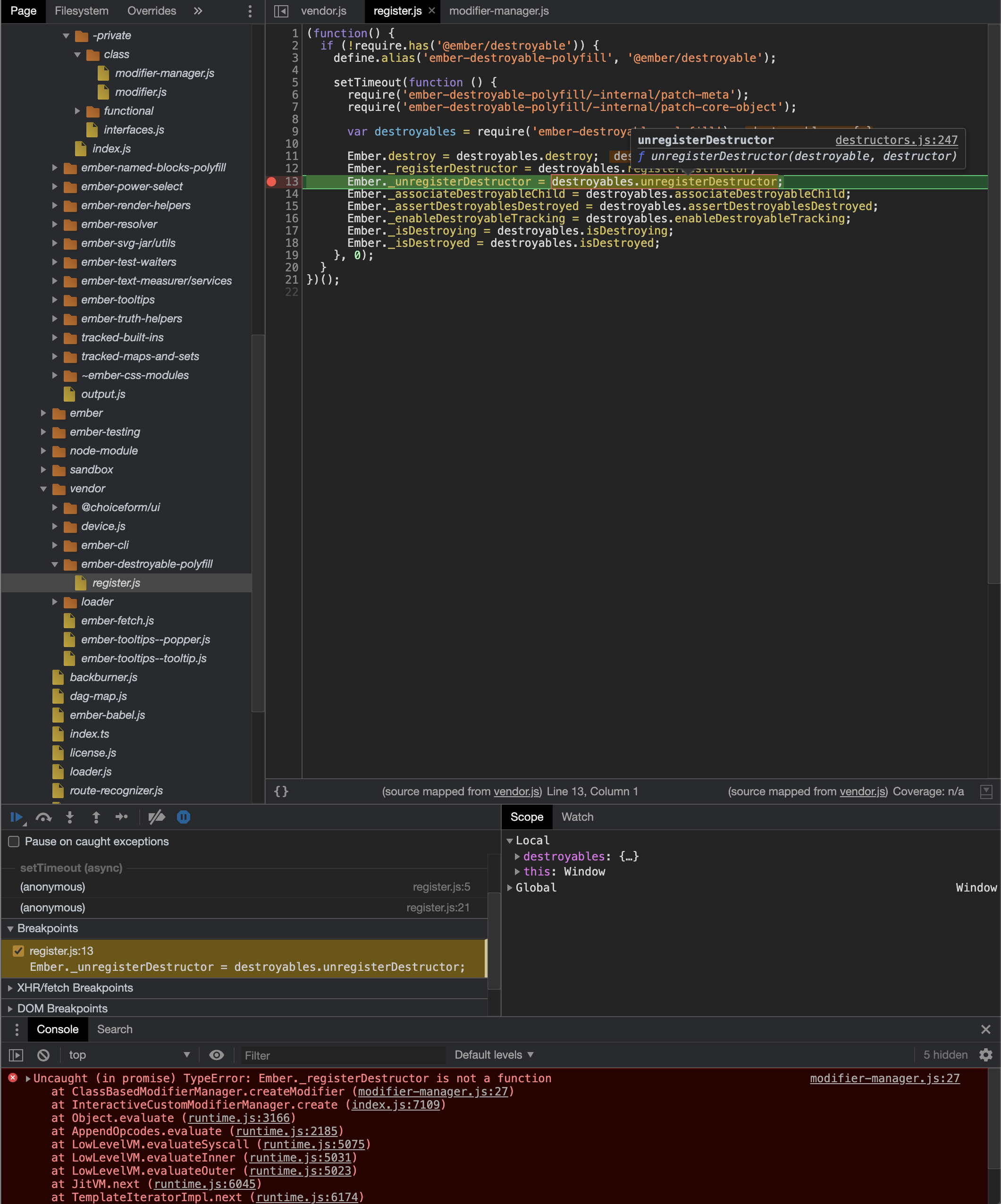 TypeError: Ember._registerDestructor is not a function · Issue #83 · ember-polyfills/ember ...