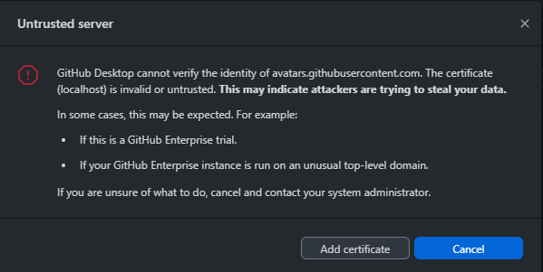 Github Desktop shownig untrusted server error · community · Discussion #52381 · GitHub