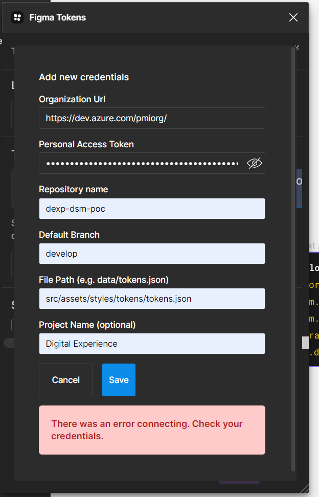 ADO Credentials successfully fetch tokens but still shows error. · Issue #1134 · tokens-studio ...