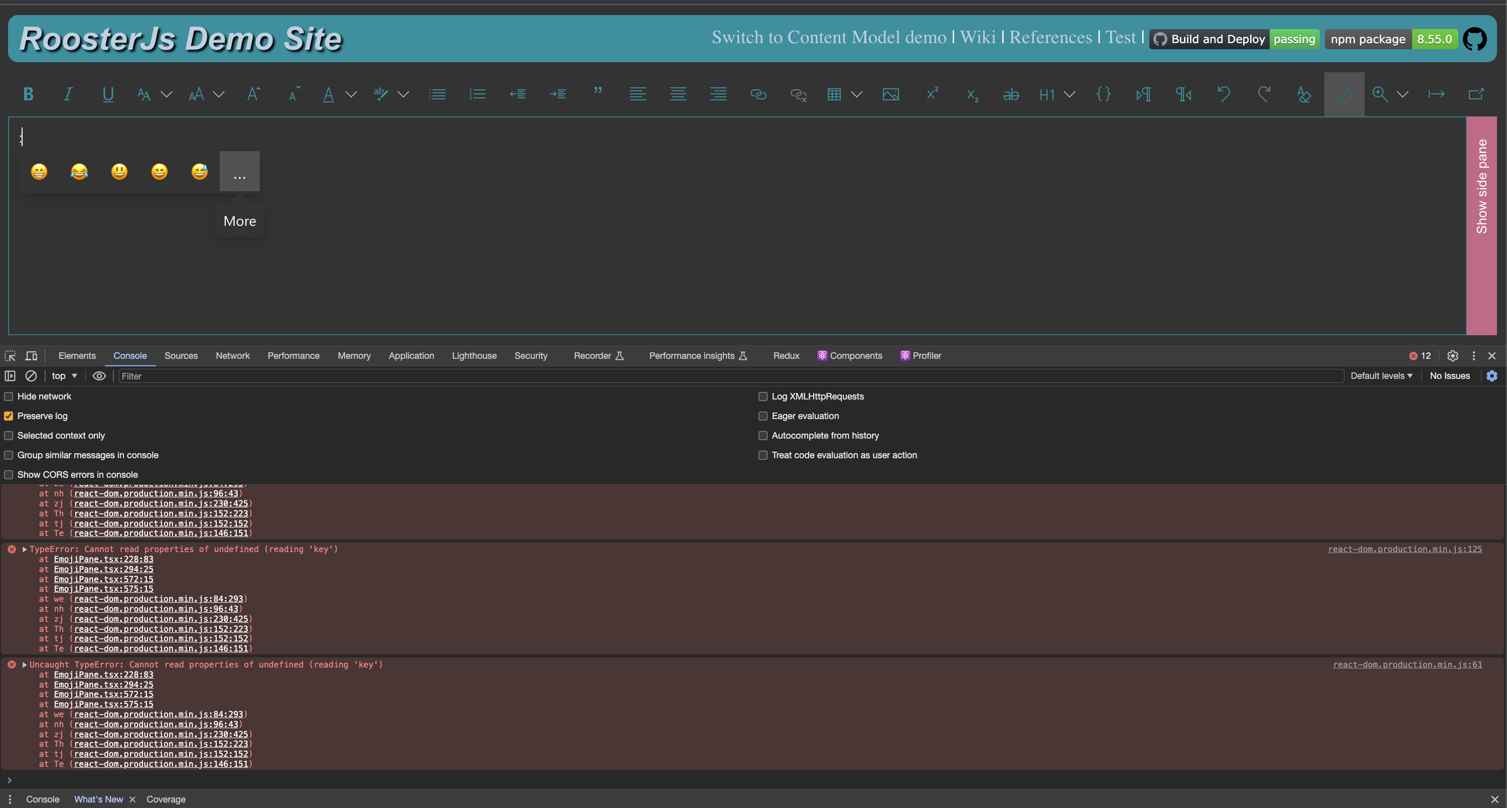 Clicking on '...' on emoji select results in no UI feedback and console error · Issue #2084 ...