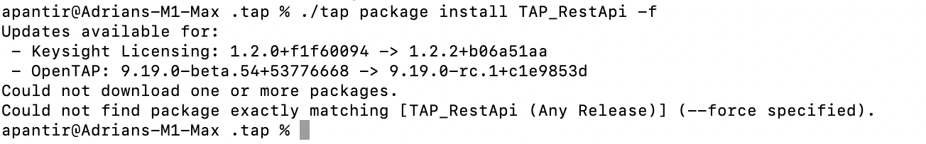 Using the command to install TAP_RestAPI with -f or --force will give back an info about some ...