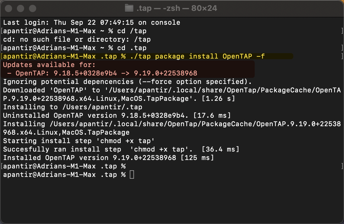 Using the command to install TAP_RestAPI with -f or --force will give back an info about some ...