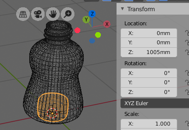 When hide Cap (Bottle 2) and then show it, this is located in the ...