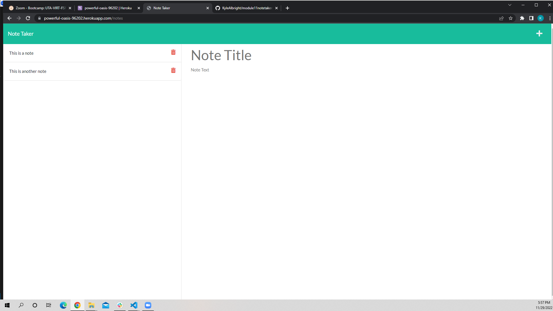 GitHub - KyleAlbright/UTBC11notetaker: module 11 note taker challenge