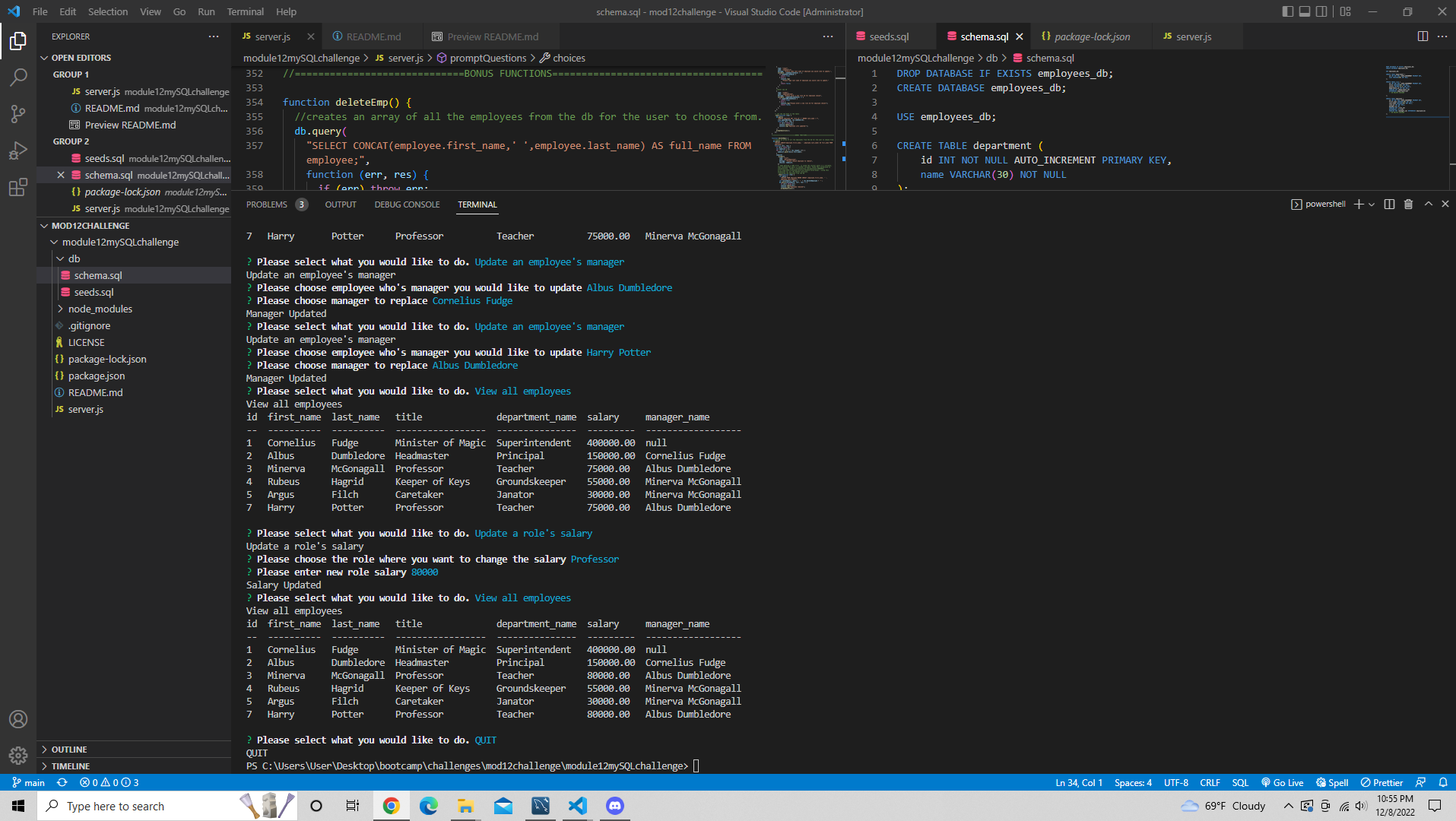 GitHub - KyleAlbright/HarryPotterAndTheEmployeeDatabase: Module 12 challenge