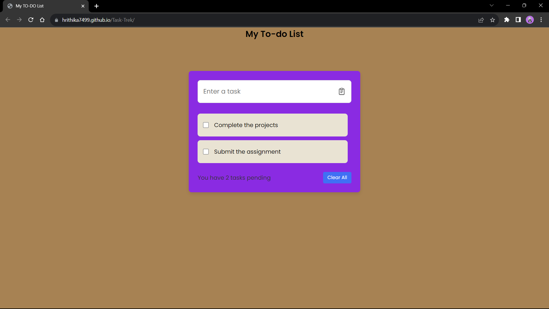 Github Hrithika7499task Trek It Is A User Friendly To Do Application Built Using Html 