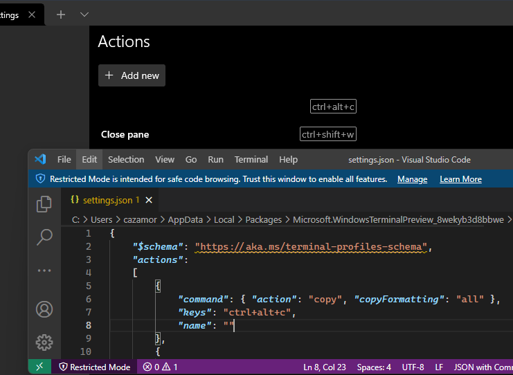 Actions with no name appear as nameless in SUI · Issue #10981 · microsoft/terminal · GitHub