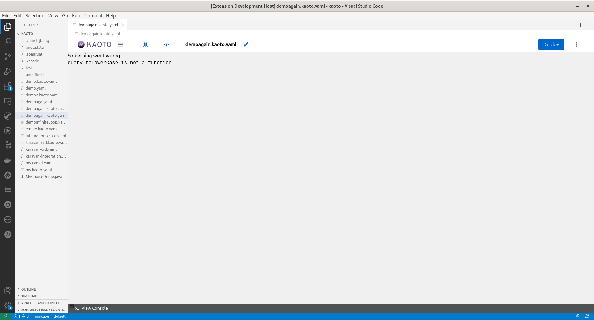 `query.toLowerCase is not a function` with main kaoto-ui branch when ...