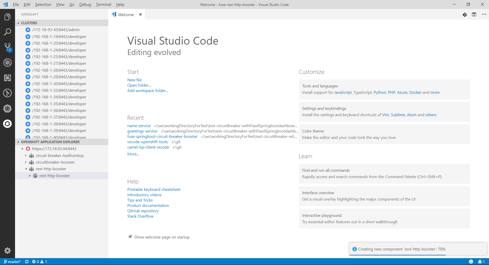 Improve progress monitor when creating a new component, currently blocked on 70% for several ...