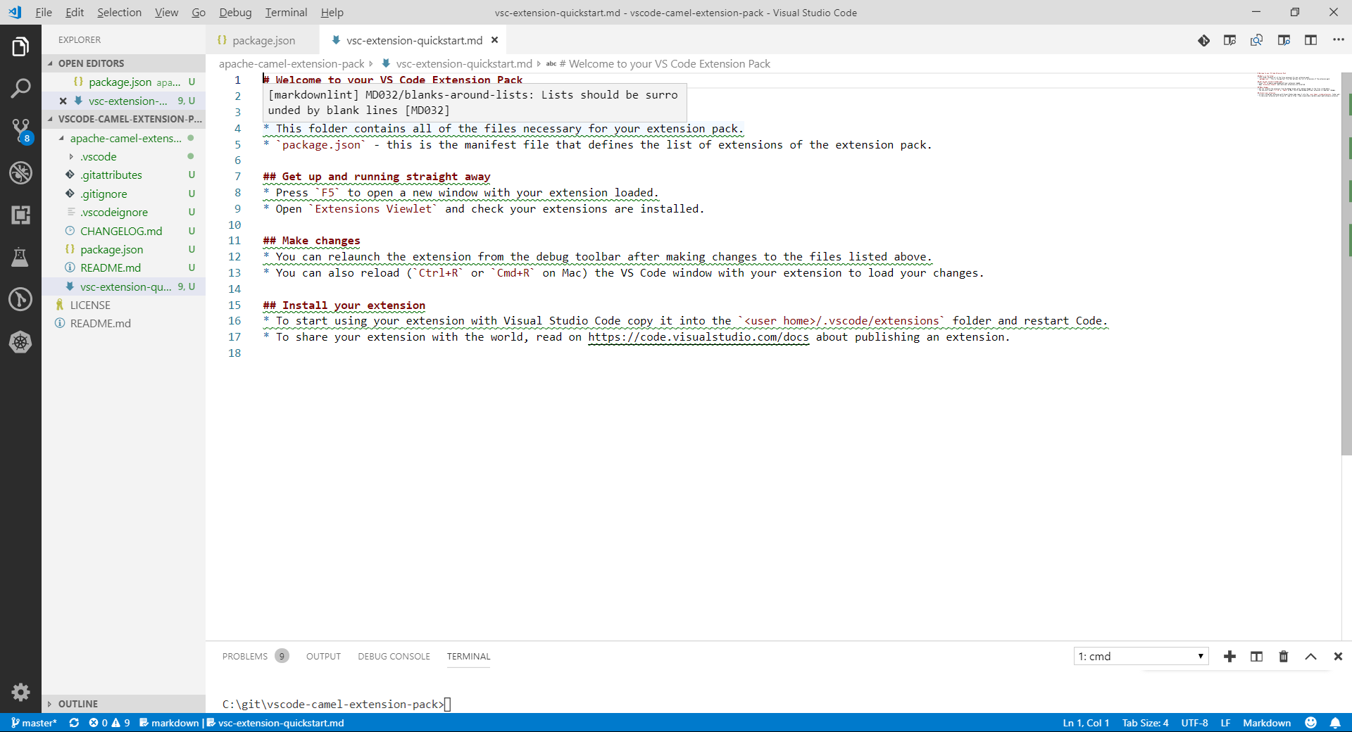 Vsc Extension Quickstartmd Is Breaking Markdownlint Rule Md032blanks