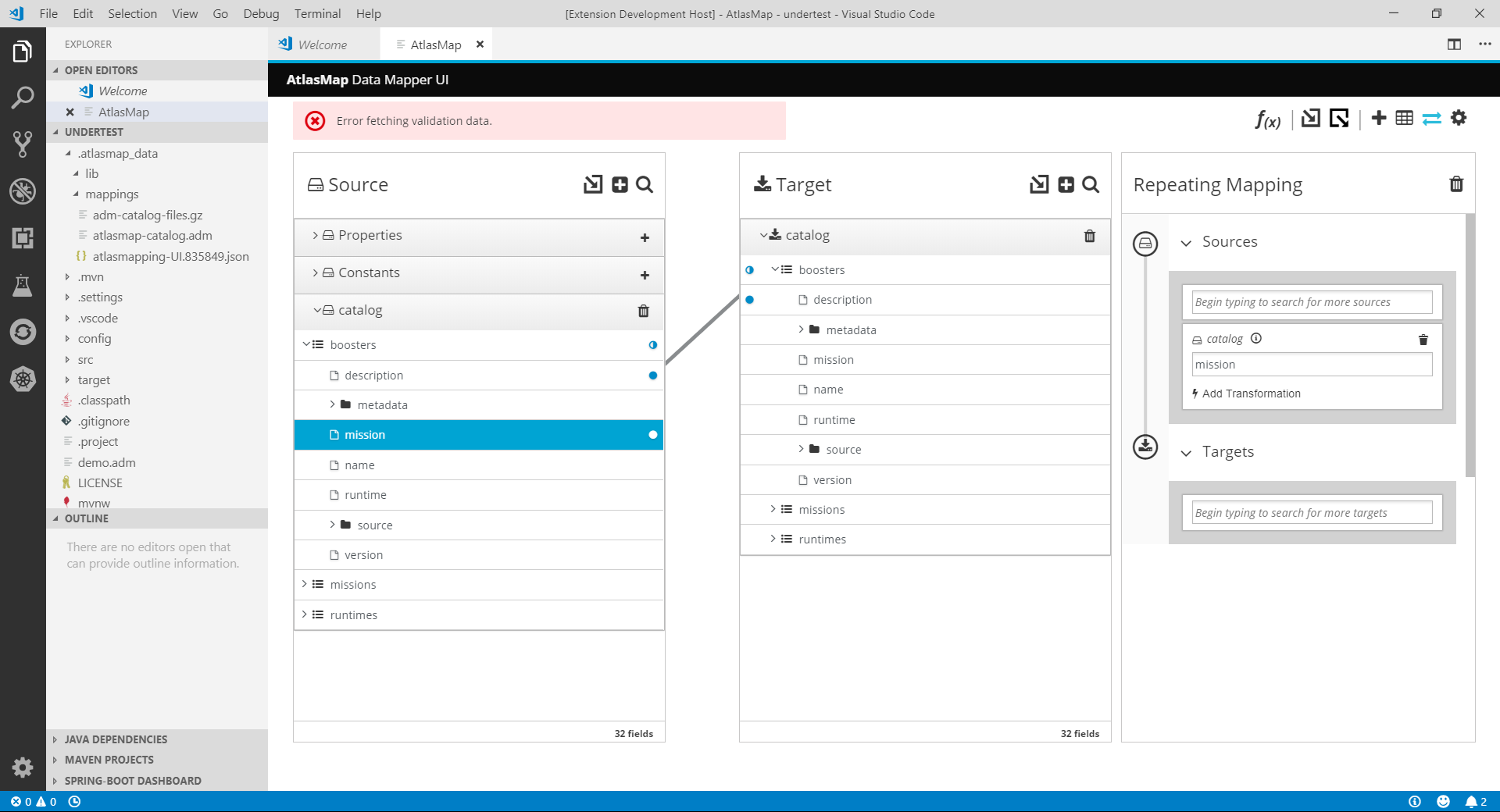 [regression][VS Code]"Error fetching validation data." after creation ...