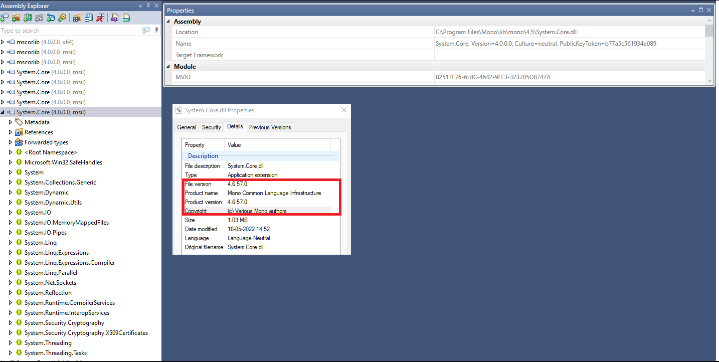 Mono vs .NET System.Core.dll | "Could not load type of field 'Microsoft ...
