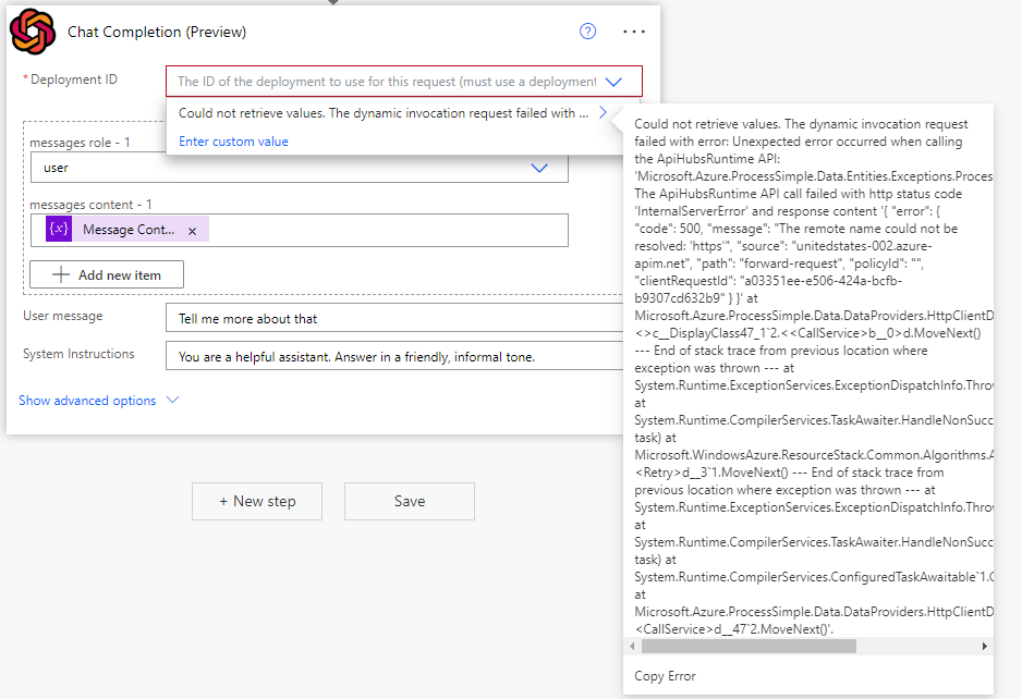 [BUG] Azure OpenAI Service Connector cannot load Deployment Model ID · Issue #2657 · microsoft ...
