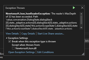 Newly created bots can experience Newtonsoft MaxDepth issues · Issue #1357 · microsoft ...