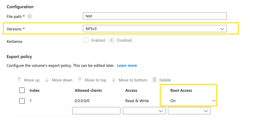 Support for Azure NetApp Files - Export policies for NFS - Root access · Issue #10929 ...