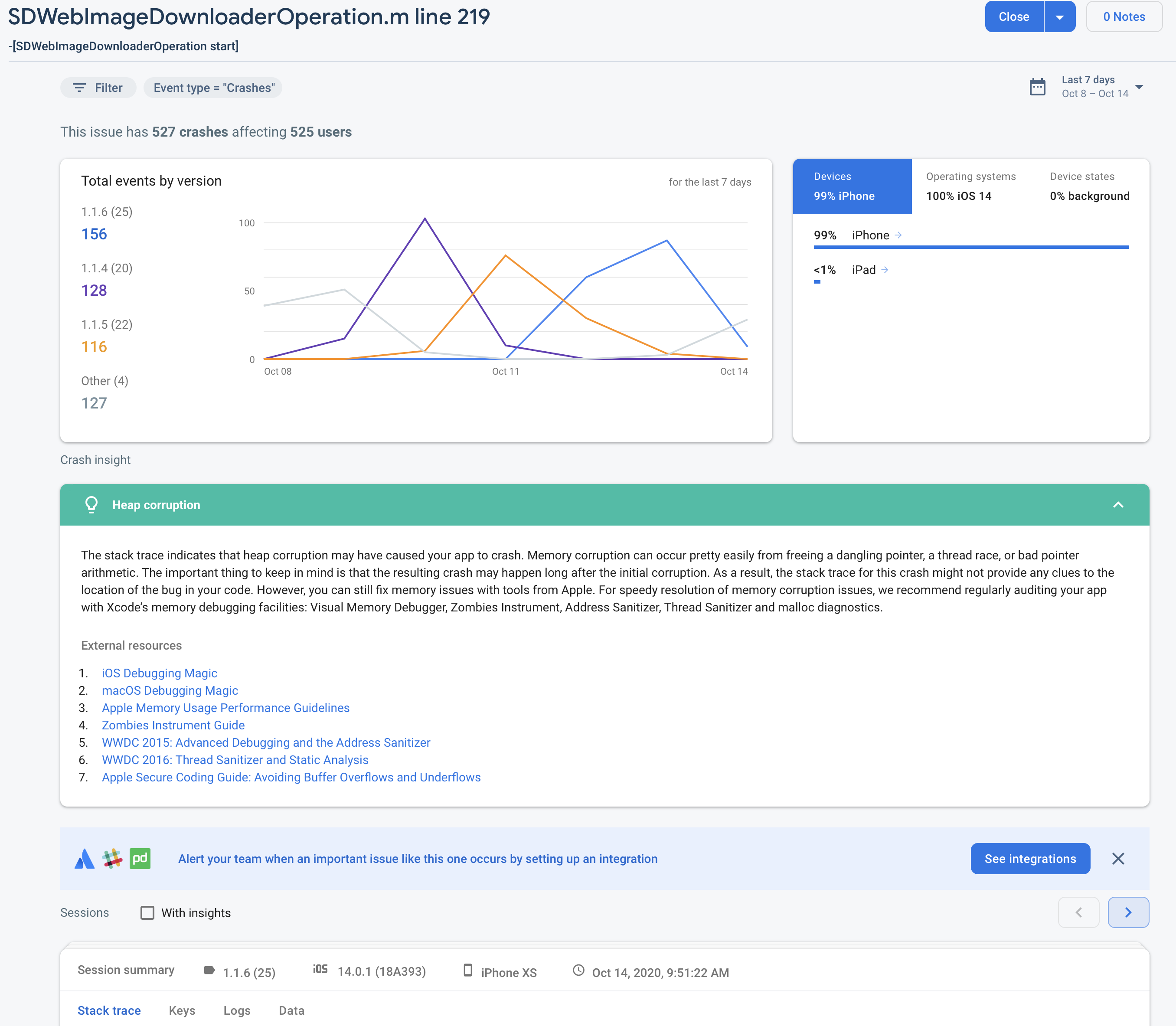 Crash - SDWebImageDownloaderOperation.m line 219 · Issue #3106 · SDWebImage/SDWebImage · GitHub