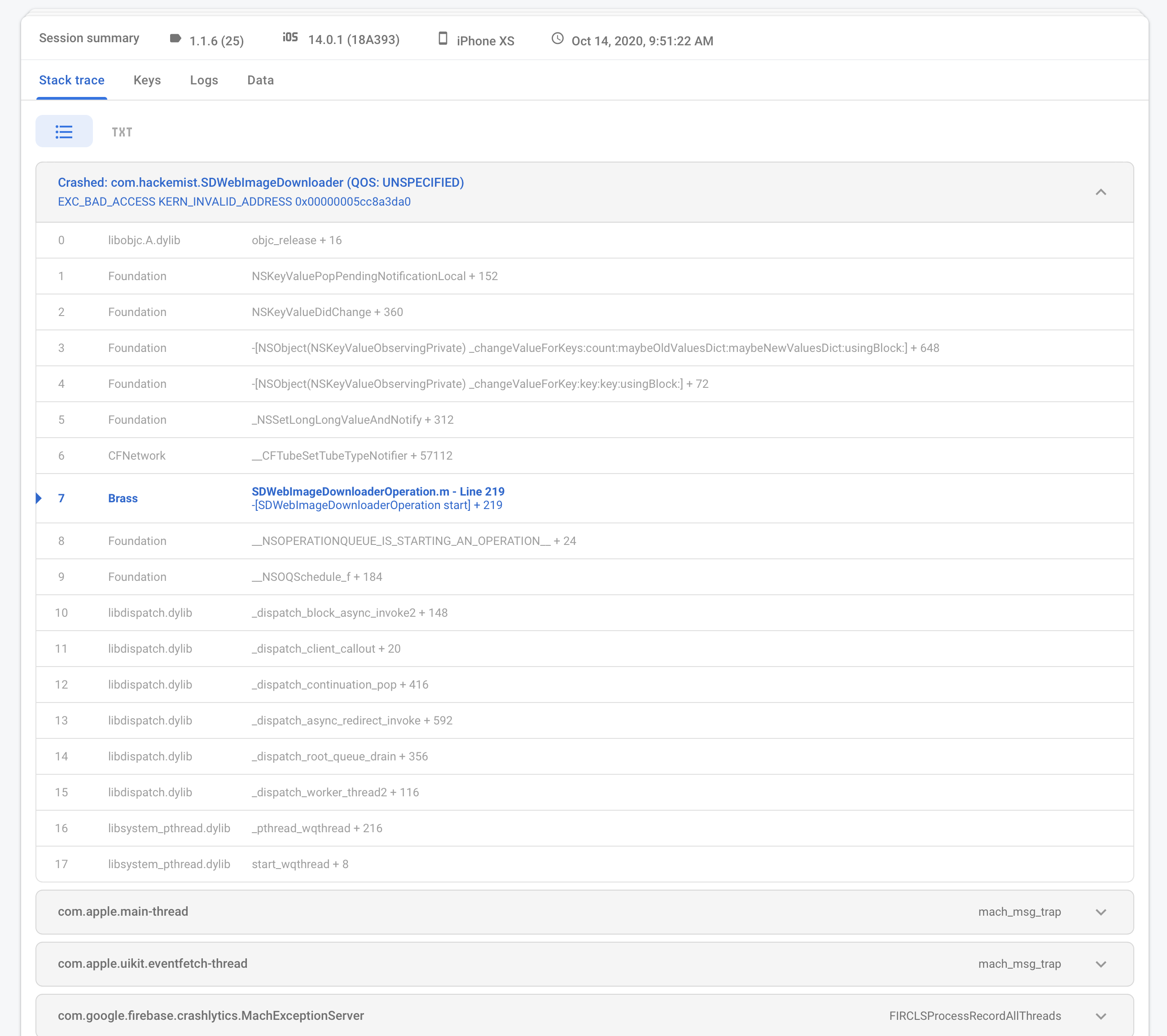 Crash - SDWebImageDownloaderOperation.m line 219 · Issue #3106 · SDWebImage/SDWebImage · GitHub