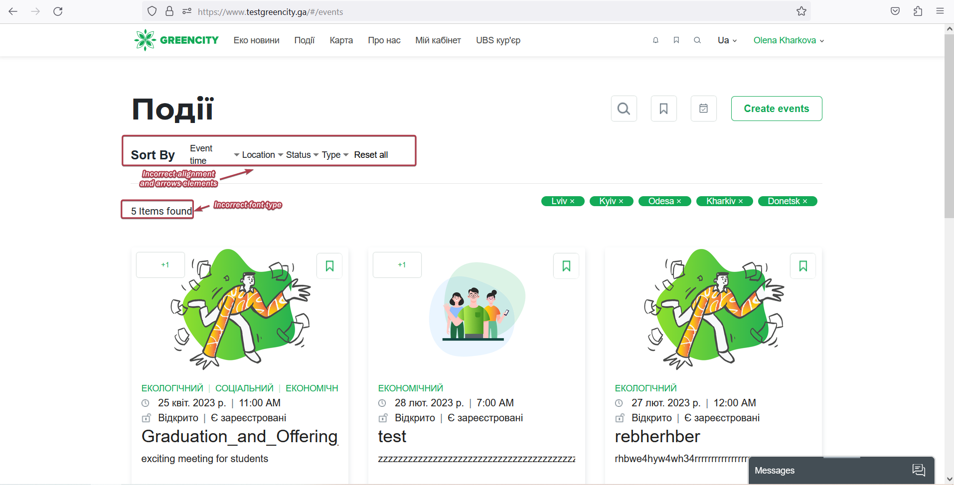 [greencity Events] The Alignment Of Sorting Elements Arrow Elements Of The Sorting And Font