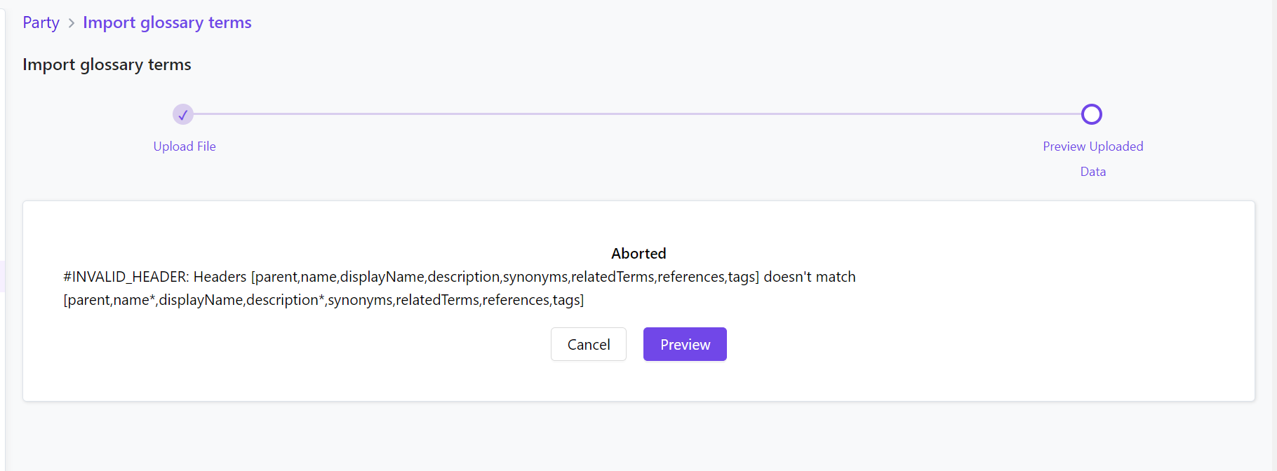 Glossary Bulk Upload Failure · Issue #10414 · open-metadata/OpenMetadata · GitHub