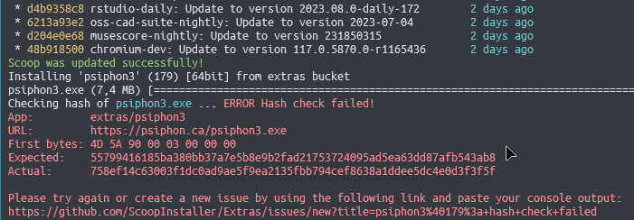 psiphon3@179: hash check failed · Issue #11558 · ScoopInstaller/Extras · GitHub
