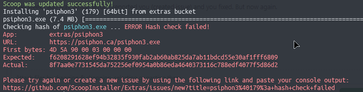 psiphon3@179: hash check failed · Issue #11673 · ScoopInstaller/Extras · GitHub
