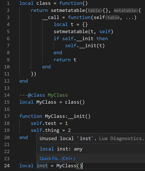Class Loses Type Information On Call · Issue 665 · Lualslua Language Server · Github 