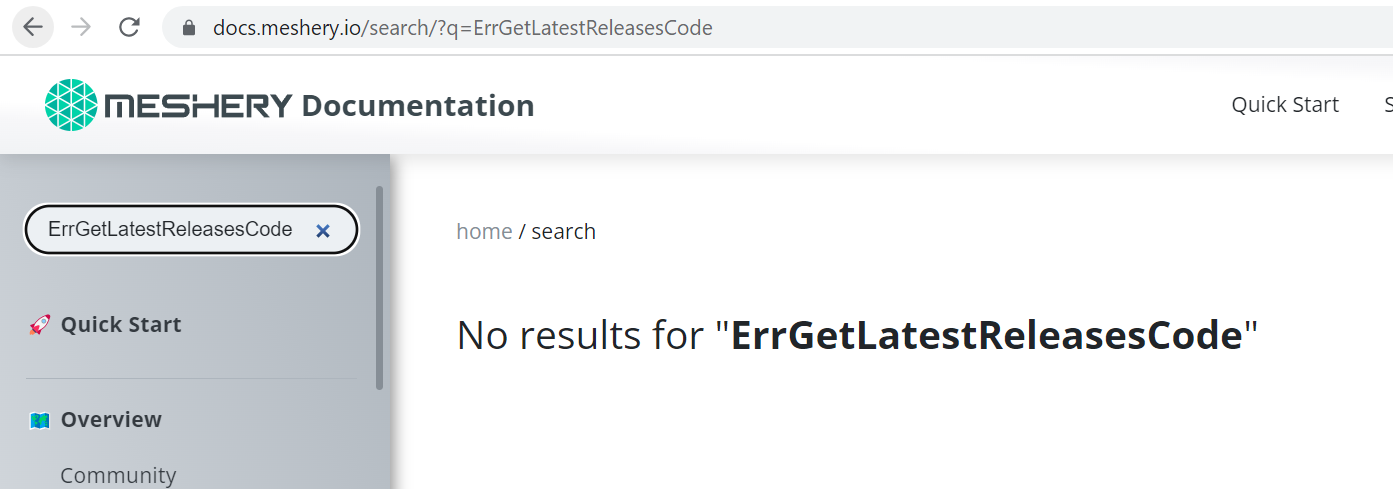 [Docs] Error codes is not coming on search. · Issue #7050 · meshery/meshery · GitHub