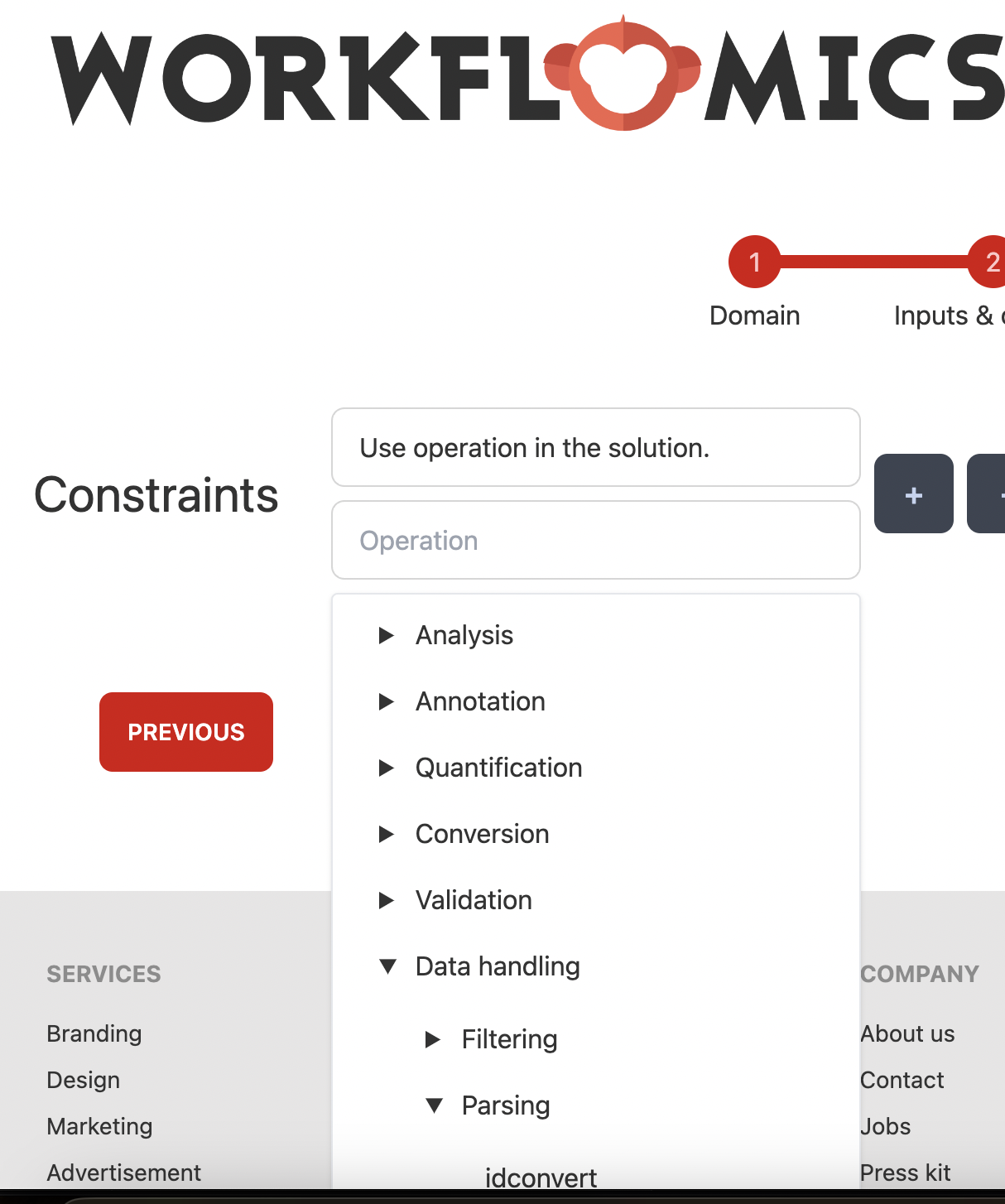 Fix UI - dropdown menu for Inputs/Outputs and Constraints · Issue #17 · Workflomics/workflomics ...