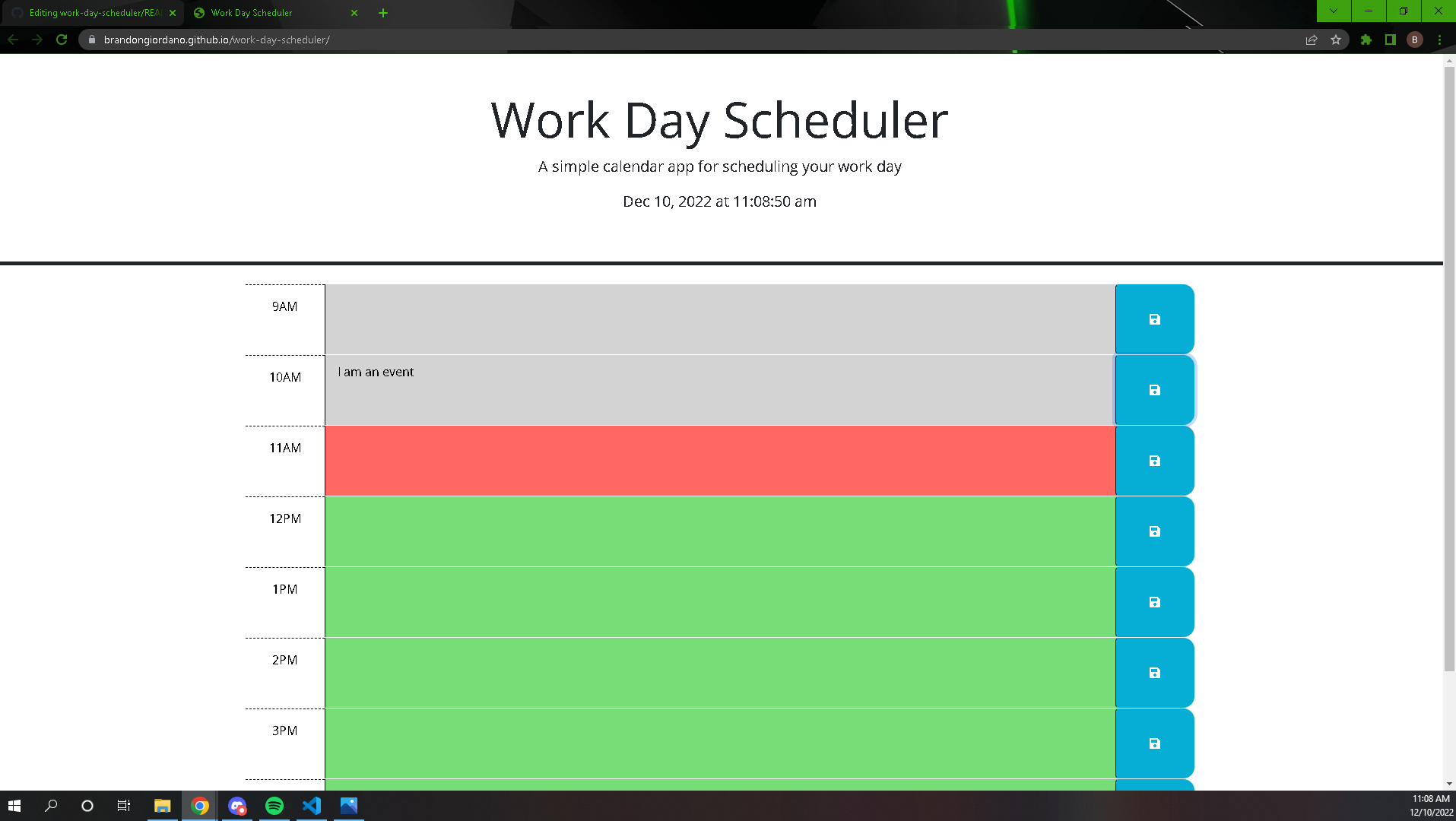 GitHub - brandongiordano/work-day-scheduler: A simple calendar app for ...