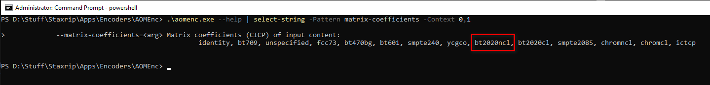 AOMEnc has wrong "Matrix Coefficients" parameter as selectable option · Issue #1023 · staxrip ...