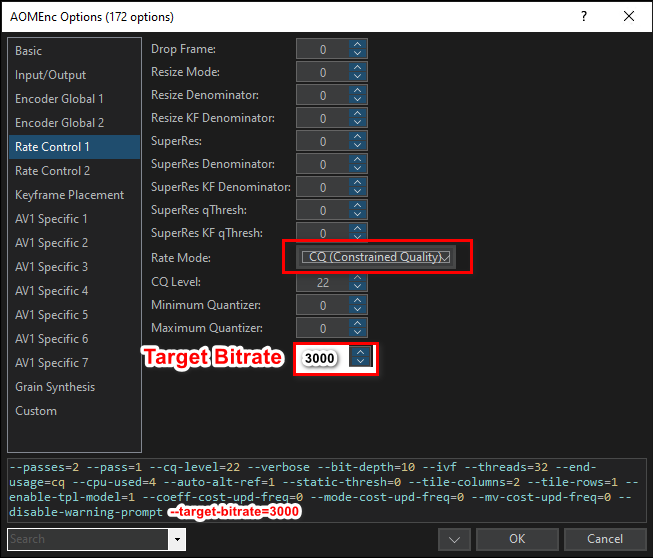 AOMEnc - Rate Mode "CQ (Constrained Quality)", "--target-bitrate=xxxx" is missing · Issue #1044 ...