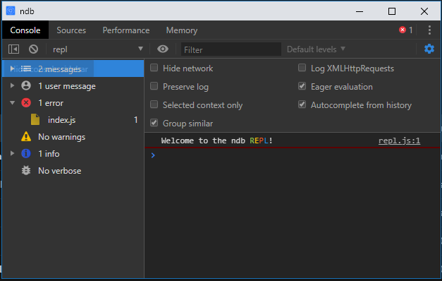 Error messages aren't visible. · Issue #251 · GoogleChromeLabs/ndb · GitHub